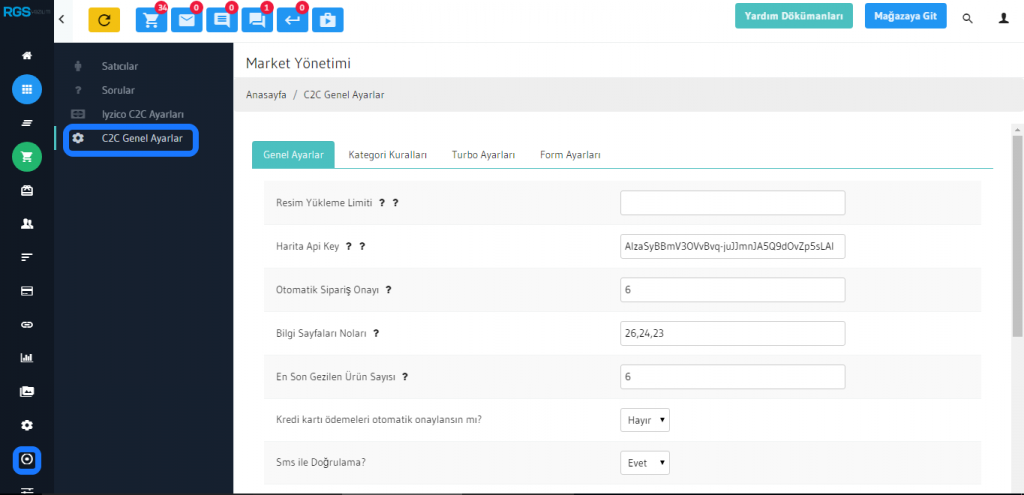 C2C Form Ayarları - RGS Destek