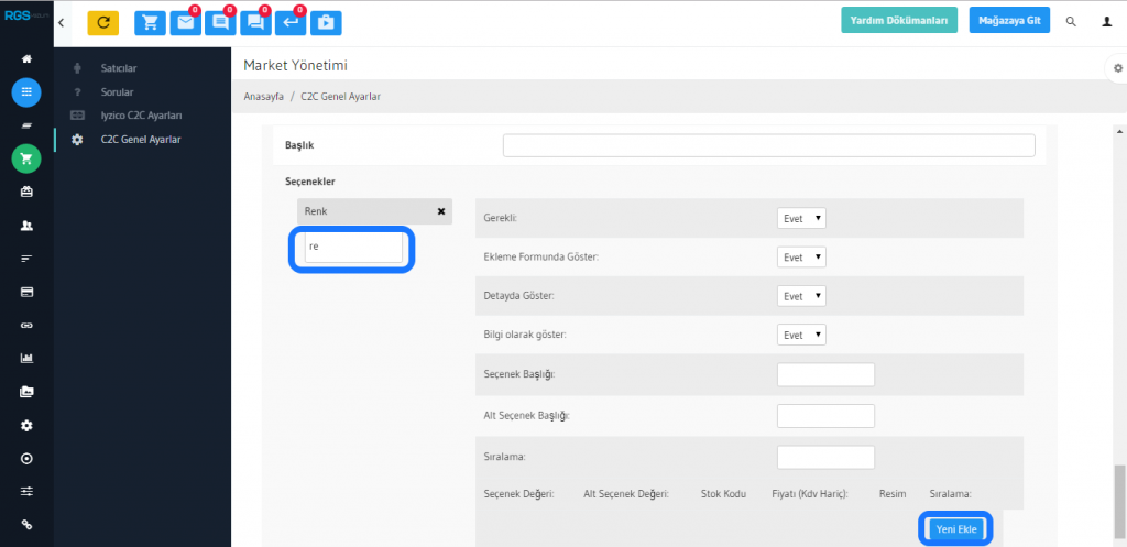C2C Form Ayarları - RGS Destek