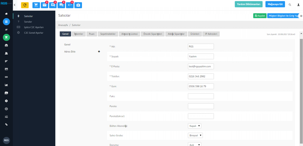 C2C Form Ayarları - RGS Destek